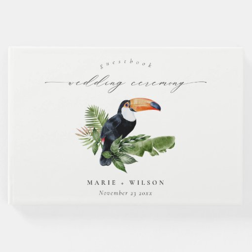 Elegant Chic Tropical Rainforest Toucan Wedding Guest Book | Zazzle