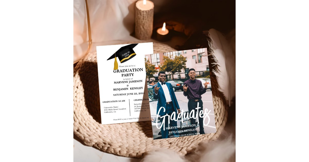 Elegant Chic Twin Double Graduation Party Invitation | Zazzle