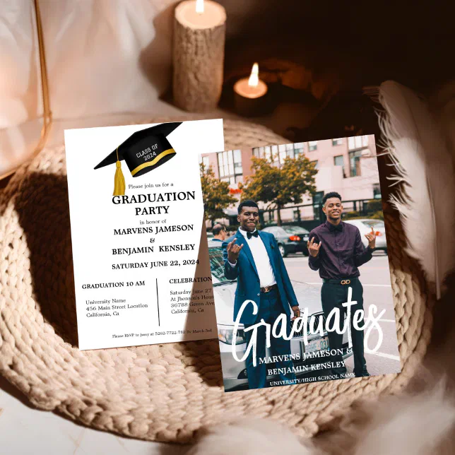 Elegant Chic Twin Double Graduation Party Invitation | Zazzle