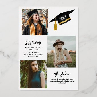 Elegant Chic Typography Graduation Party Foil Invitation | Zazzle