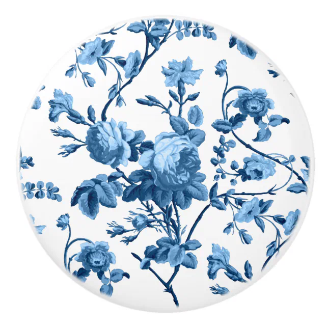 Elegant Chic Vintage Blue Rose Floral Ceramic Knob | Zazzle