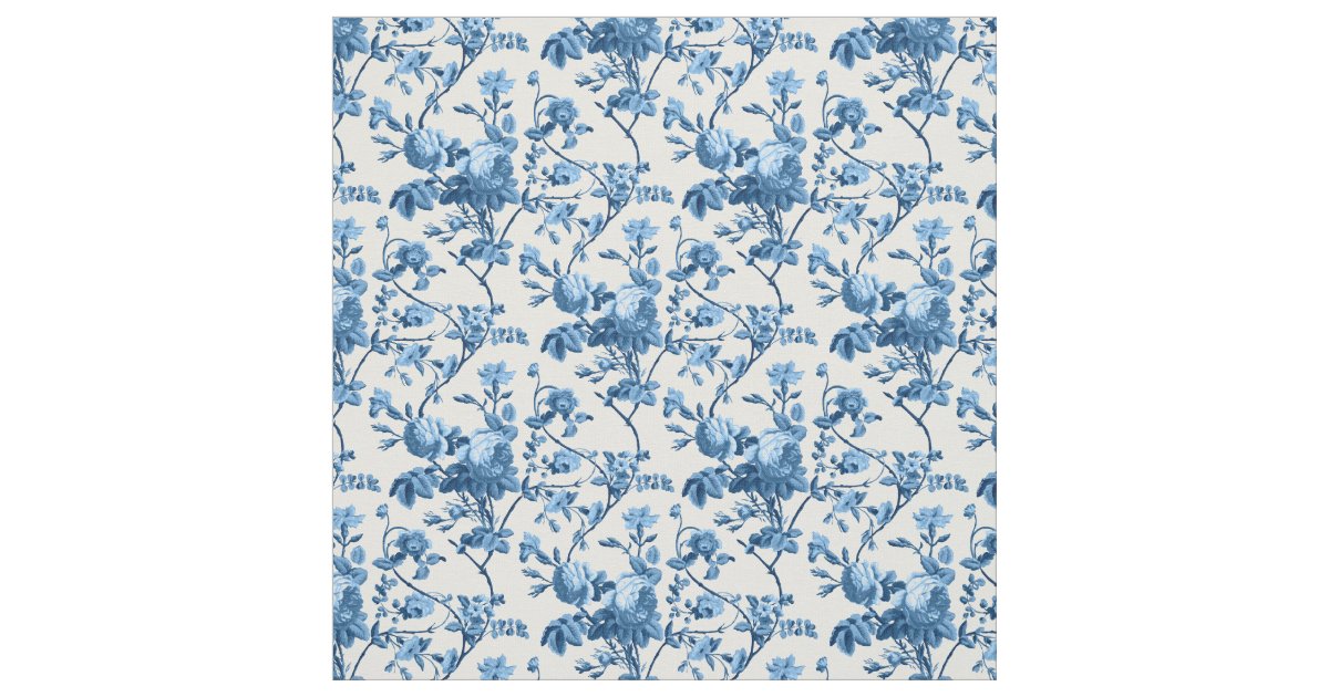 Elegant Chic Vintage Blue Rose Floral Fabric | Zazzle