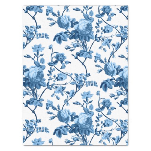 Elegant Chic Vintage Blue Rose Floral Tissue Paper | Zazzle