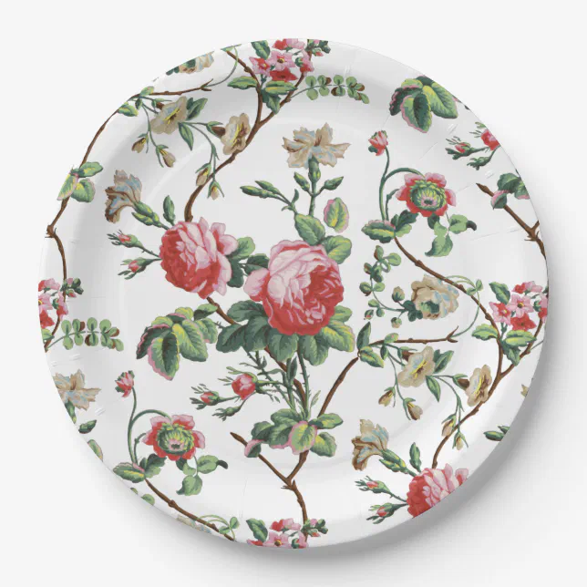 Elegant Chic Vintage Pink Rose Floral Paper Plates | Zazzle