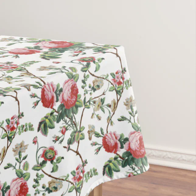 Elegant Chic Vintage Pink Rose Floral Tablecloth | Zazzle