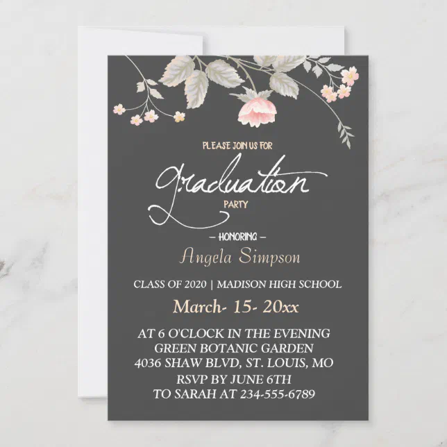 Elegant chic watercolor Floral Graduation CARD | Zazzle