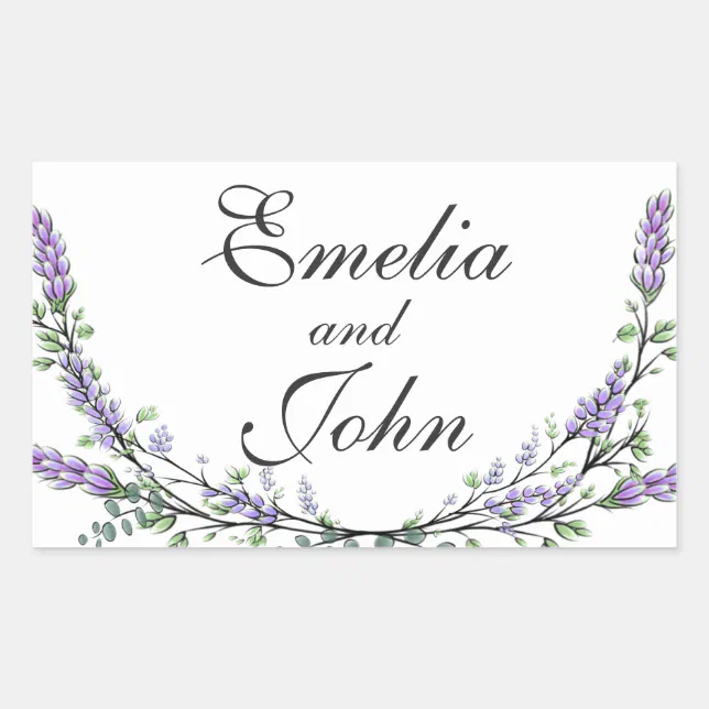 Elegant chic watercolor Lavender and Eucalyptus Rectangular Sticker ...