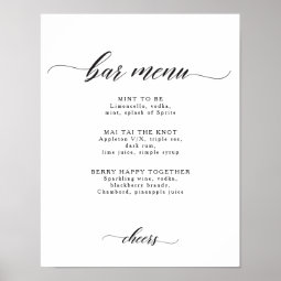 Elegant Chic Wedding Bar or Cocktail Menu Sign | Zazzle