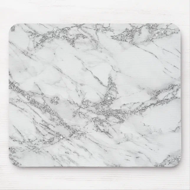 Elegant chic white gray silver glitter marble mouse pad | Zazzle