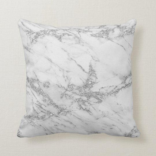 Elegant chic white gray silver glitter marble throw pillow | Zazzle.com