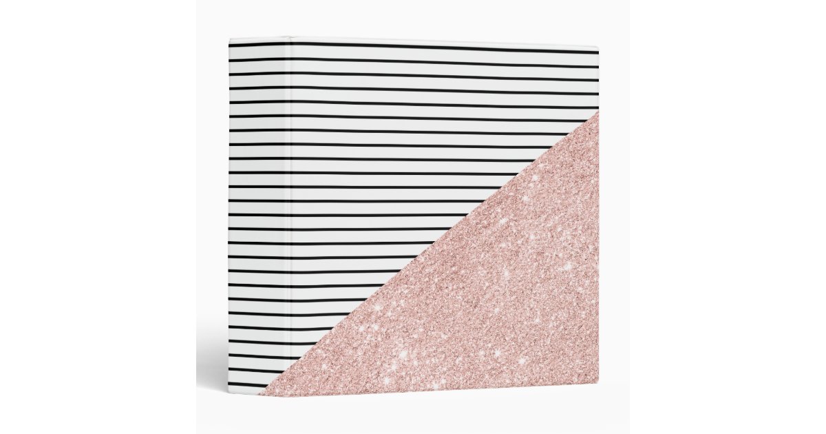 Elegant chick black stripes and rose gold glitter 3 ring binder | Zazzle