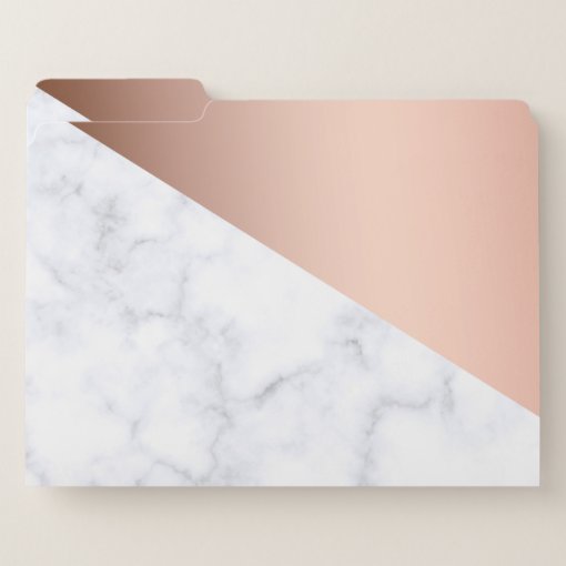 Elegant chick geometric white marble rose gold file folder | Zazzle