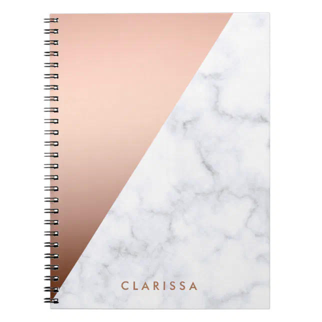 Elegant chick geometric white marble rose gold notebook | Zazzle