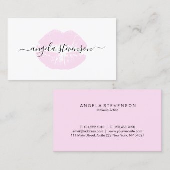 Elegant chick lilac purple lips logo makeup artist business card | Zazzle