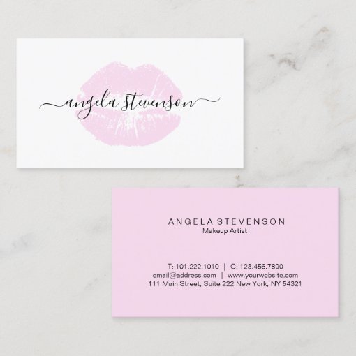 Elegant chick lilac purple lips logo makeup artist business card | Zazzle
