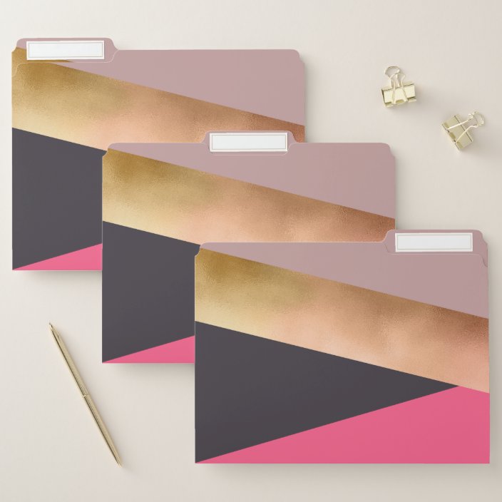 elegant chick rose gold pink grey color block file folder | Zazzle.com