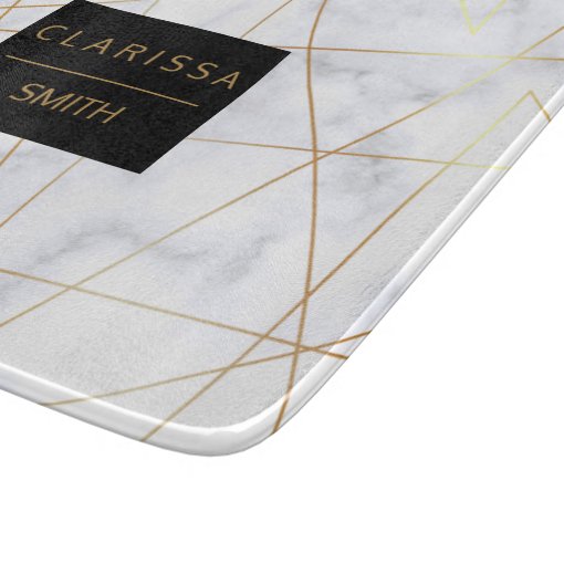 elegant chick white marble faux gold geometric cutting board | Zazzle