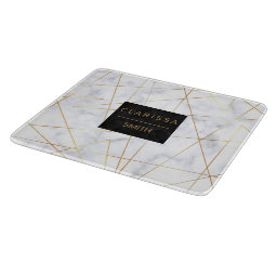 elegant chick white marble faux gold geometric cutting board | Zazzle