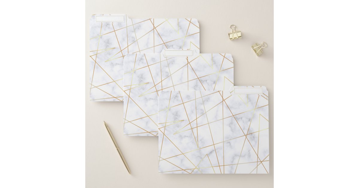 elegant chick white marble faux gold geometric file folder | Zazzle