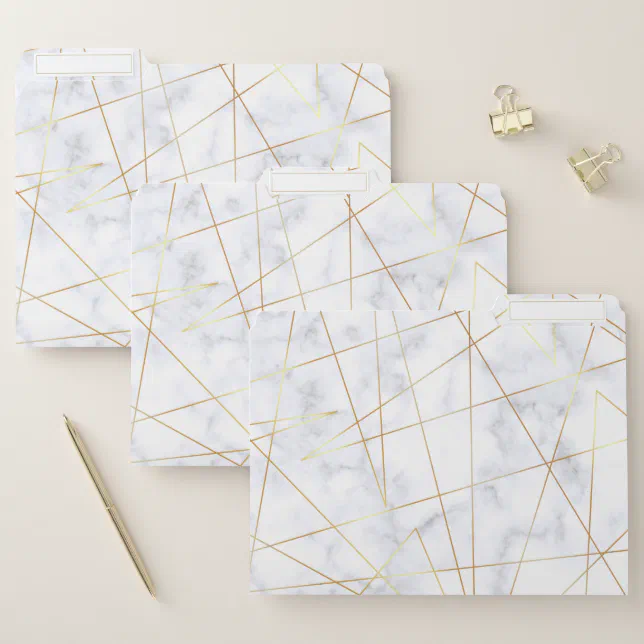 elegant chick white marble faux gold geometric file folder | Zazzle