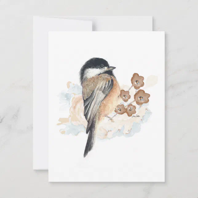Elegant Chickadee Watercolor Note Card | Zazzle