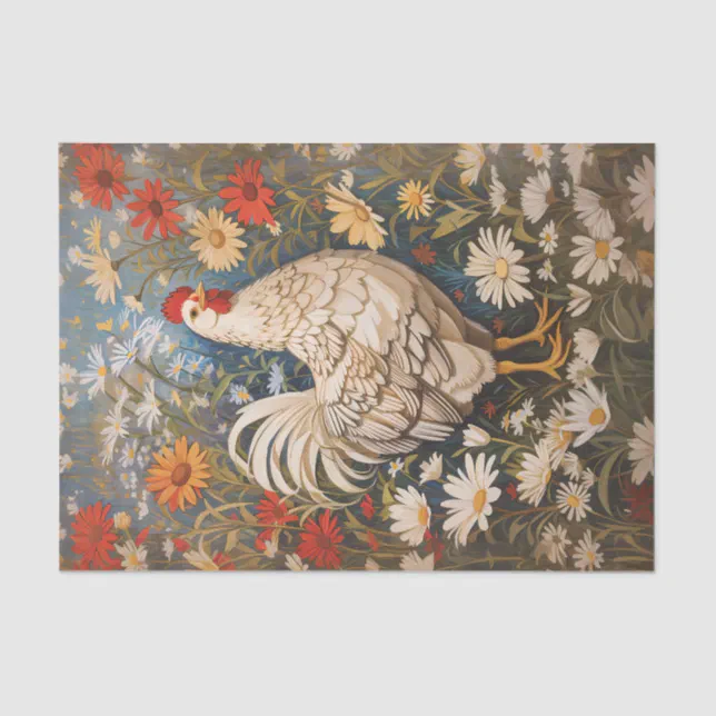 Elegant Chicken And Daisy Flowers Tissue Paper | Zazzle