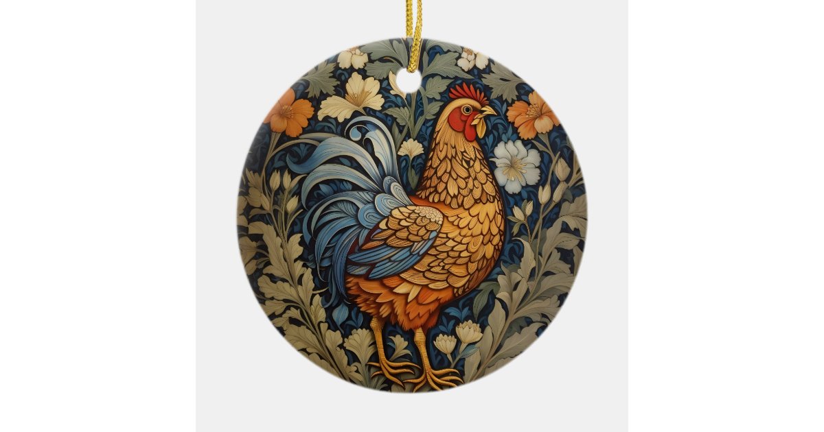 Elegant Chicken William Morris Inspired Floral Ceramic Ornament | Zazzle