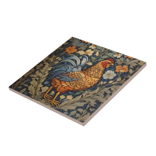 Elegant Chicken William Morris Inspired Floral Ceramic Tile | Zazzle