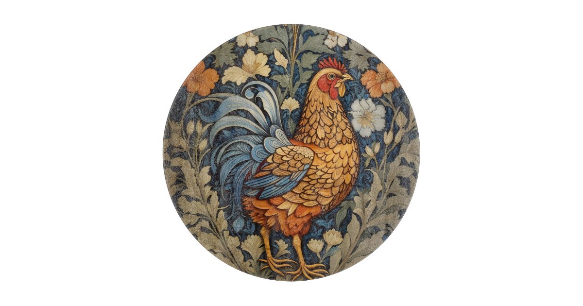 Elegant Chicken William Morris Inspired Floral Cutting Board | Zazzle
