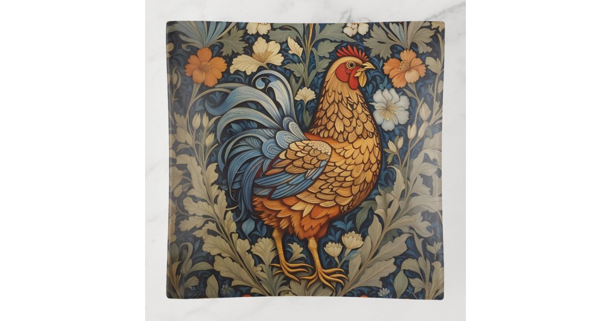 Elegant Chicken William Morris Inspired Floral Trinket Tray | Zazzle
