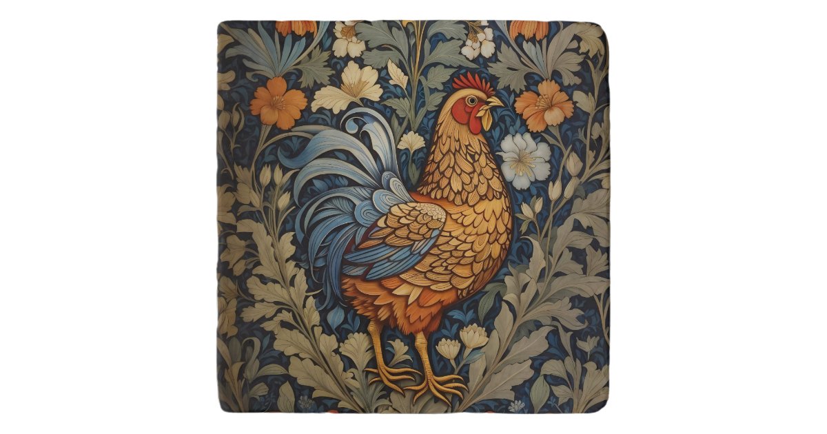 Elegant Chicken William Morris Inspired Floral Trivet | Zazzle