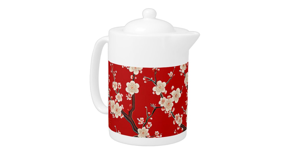 Elegant Chinese Red Plum Blossom Teapot | Zazzle