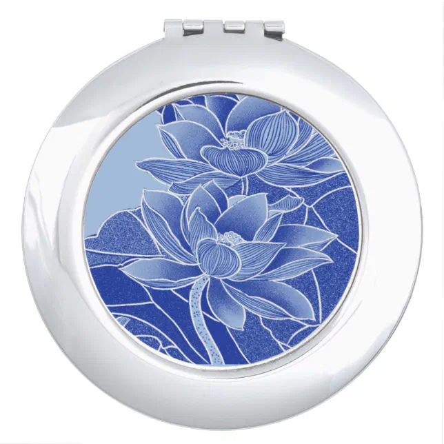 Elegant Chinoiserie Chic Blue Lotus Mandala Compact Mirror | Zazzle
