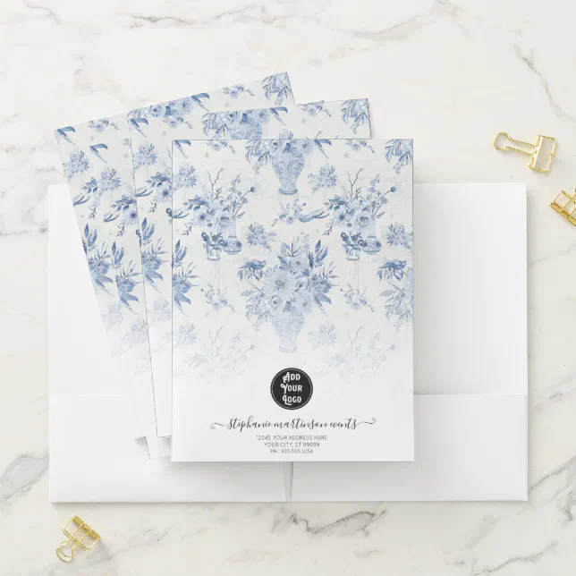 Elegant Chinoiserie Floral Blue and White Business Pocket Folder | Zazzle