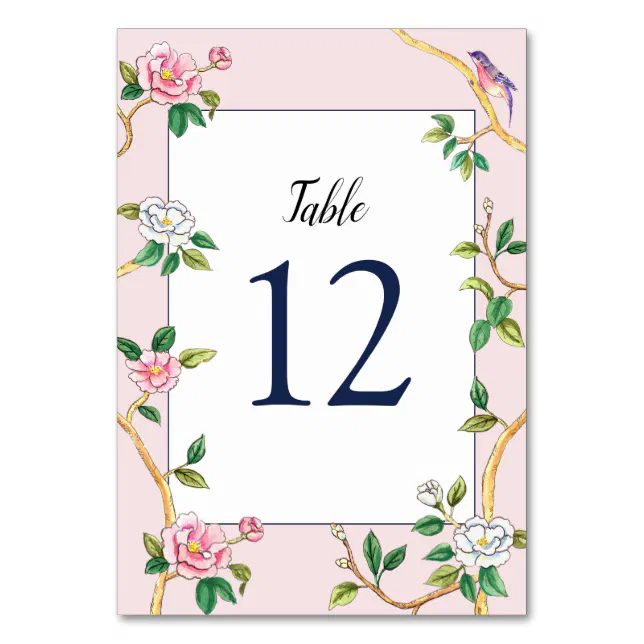 Elegant Chinoiserie Floral Pink Table Number | Zazzle
