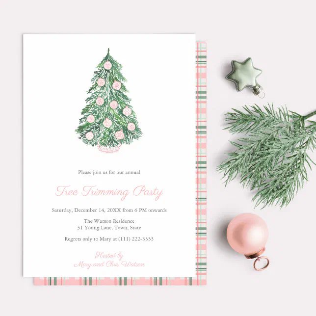 Elegant Chinoiserie Tree Trimming Christmas Party Invitation | Zazzle