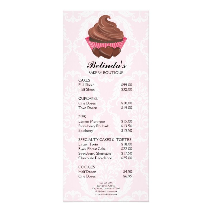 Elegant Chocolate Cupcake Bakery Menu Price List | Zazzle