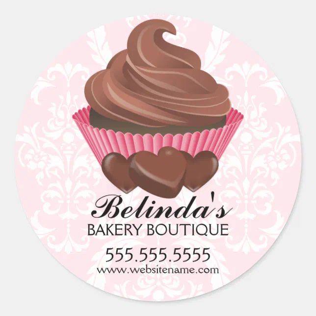Elegant Chocolate Cupcake Bakery Stickers | Zazzle