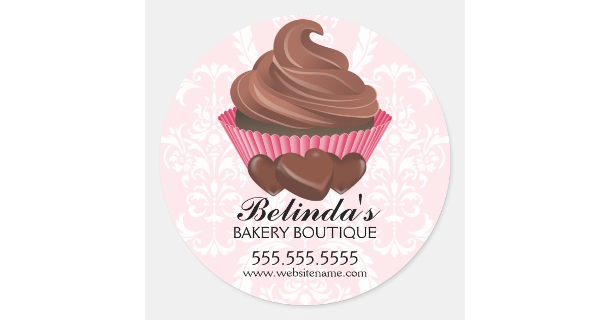 Elegant Chocolate Cupcake Bakery Stickers | Zazzle