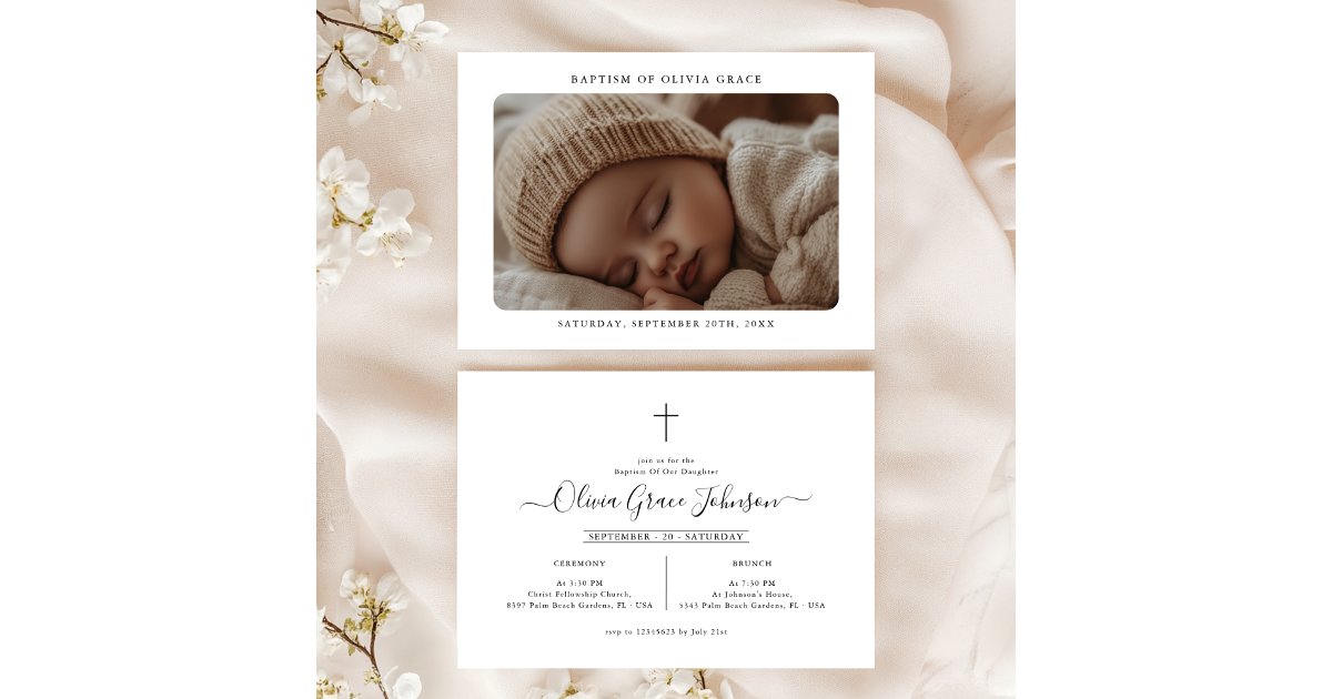 Elegant Christening Script Baby Photo Baptism Invitation | Zazzle