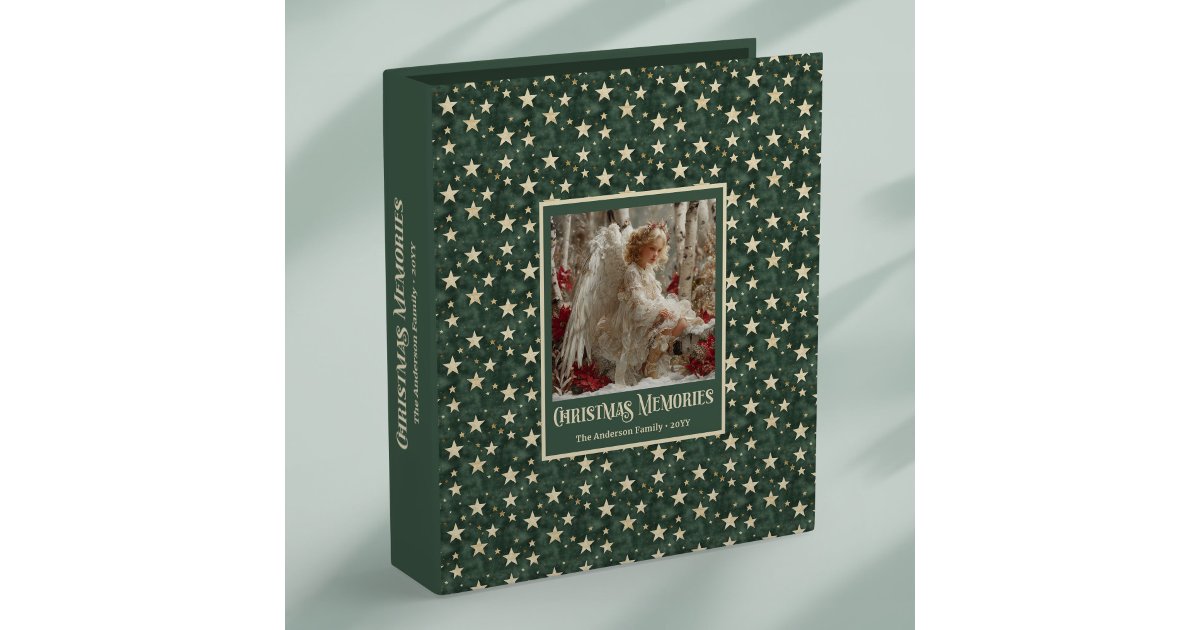 Elegant Christmas Angel Red Green Gold Memory 3 Ring Binder | Zazzle
