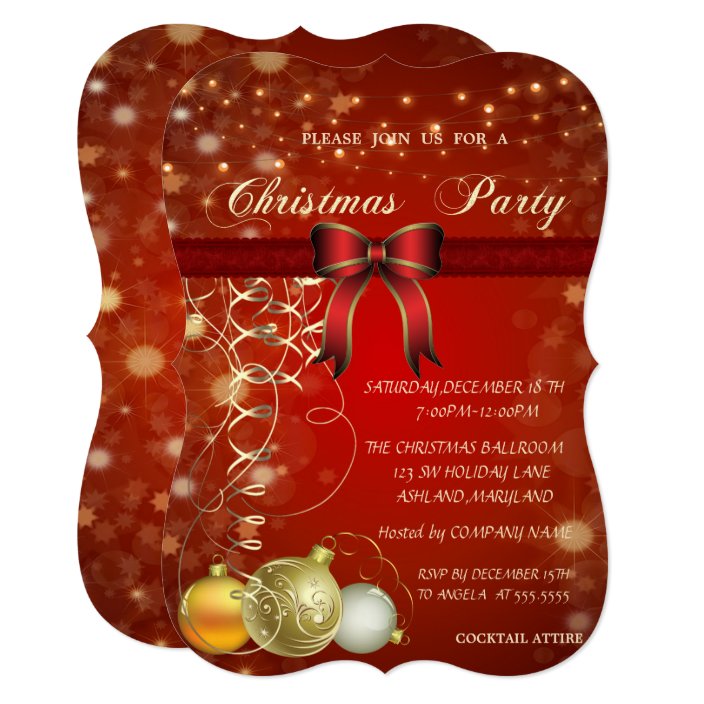 Elegant Christmas Balls, Bow Corporate Party Invitation | Zazzle.com