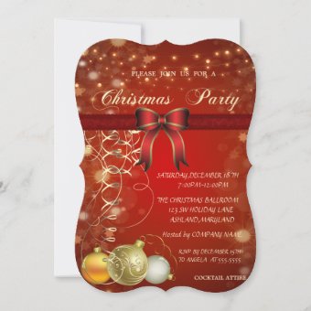 Elegant Christmas Balls, Bow Corporate Party Invitation | Zazzle