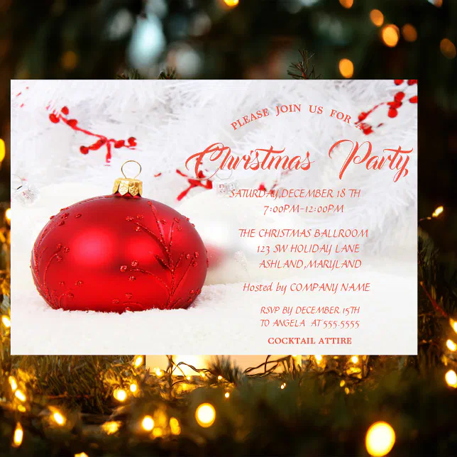 Elegant Christmas Balls Company Christmas Party Invitation | Zazzle
