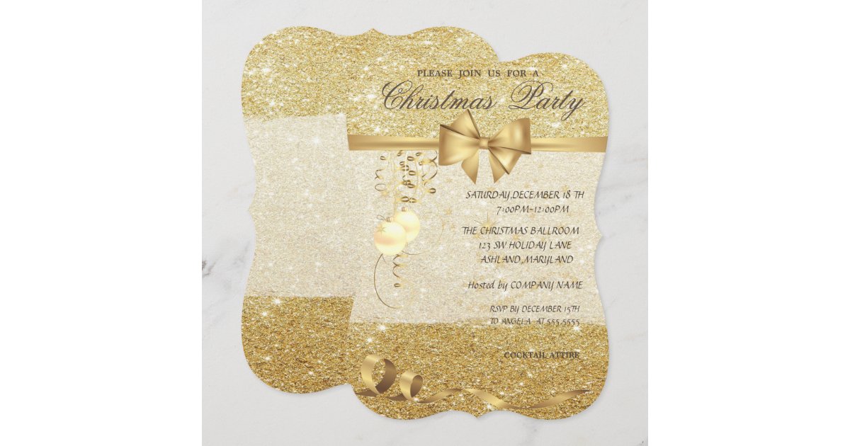 Elegant Christmas Balls,Glittery ,Christmas Party Invitation | Zazzle
