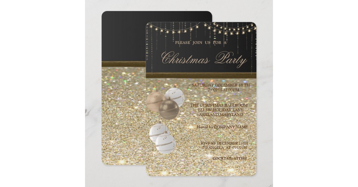 Elegant Christmas Balls,Glittery,,Christmas Party Invitation | Zazzle