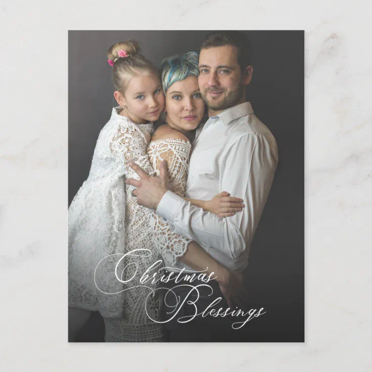 Elegant Christmas Blessings Script | Photo Postcard | Zazzle