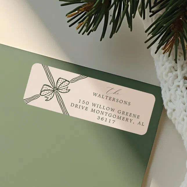 Elegant Christmas Bow & Ribbon Present Label | Zazzle