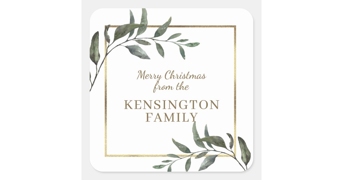 Elegant Christmas Branches Gold Foil Holiday Square Sticker | Zazzle