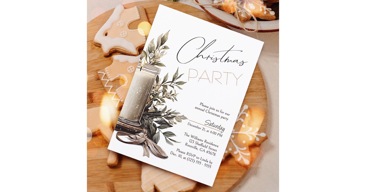 Elegant Christmas Candle Holiday Party Invitation | Zazzle
